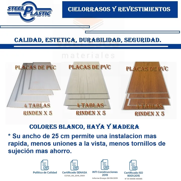 Vallejos Materiales - TABLA PVC BLANCO MATE 25 CM x 2.00 Mts 9 mm